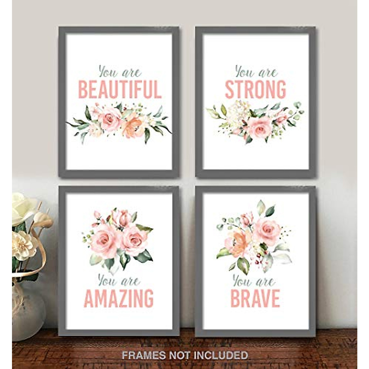 Confetti Fox Girls Inspirational Words Wall Decor, Pink Floral Modern Art, Positive Motivational Quotes, Teen Flowers Affirmations Typography Posters (8x10 Unframed Set of 4 Prints)