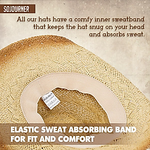 SoJourner Bags Straw Cowgirl/ Cowboy Hat for Women & Men - Cute Fun Hats for The Beach, Western Wear - Designed with Turquoise Beads Band and Adjustable Band