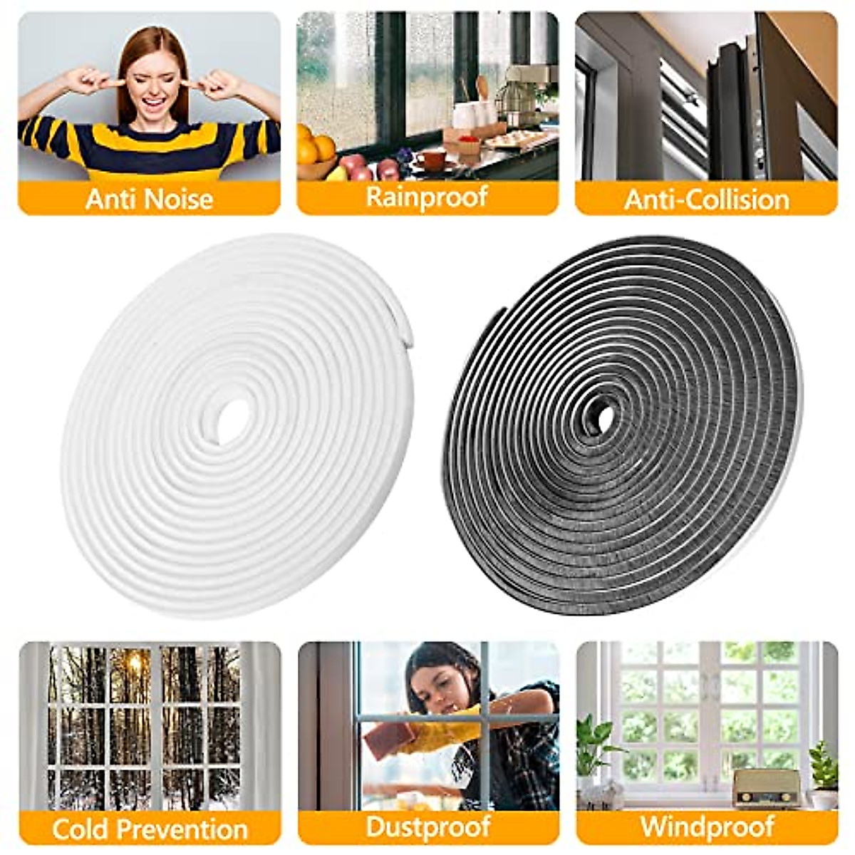 39.37FT Weather Stripping Brush for Sliding Doors and Windows, Fluffy Self-Adhesive Sealing Strips，Wind Strips, Suitable for Doors and Windows, Anti-Collision and Soundproofing(0.35''X0.19'' Grey)