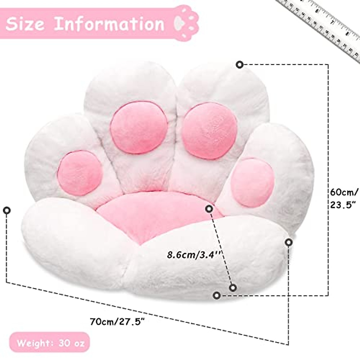 DOBUONO Cat Paw Cushion Cute Chair Cushions Kawaii Cat Paw Shape 28"x 24"Gaming Chair Cushion Kitty Plush Lazy Sofa Pillow for Girl Gamer Chair,Kawaii Accessories Stuff Room Decor (White)