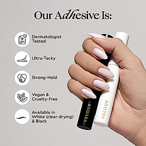 Velour Strong Eyelash Glue – Super Hold Vegan Lash Adhesive, Brush on Applicator – Premium, Latex-Free Individual Bond for Strip Eyelash Extensions, False Lashes (White)