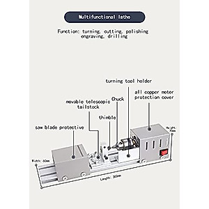 Professional mini Lathe Machine, Lathe Tools Woodworking Machine, Lathe Beads Polisher, CNC DIY Woodworking Wood Lathe Machine (Silver)