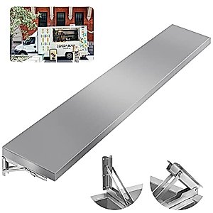 4FT Stainless Steel Shelf Folding Concession Shelf Frame Aluminum Alloy Surface Board for Food Serving Window Restaurants Commercial Home(44" L x 12" W)