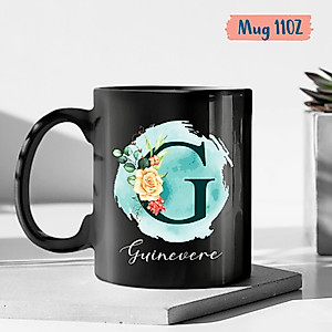 Initial Name Coffee Cup, Flower Ceramic Mug, Present For Friends, Custom Floral Ceramic Mug Gift For Birthday, Floral Coffee Cup, Initial Floral Alphabet Coffee Mugs, Black Tea Mug 11Oz Or 15Oz