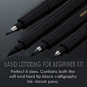 MISULOVE Hand Lettering Pens, Calligraphy Pens, Brush Markers Set, Soft and Hard Tip, Black Ink Refillable - 4 Size(6 Pack) for Beginners Writing, Art Drawings, Water Color Illustrations, Journaling