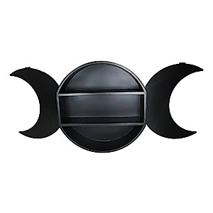 Ebros Light Duty Black Wicca Sacred Triple Moon Feminine Goddess Wall Hanging Floating Foldable Hinged MDF Wood Shelf with Tiers 14" Tall 36" Wide Occult Wiccan Home Office Room Accent