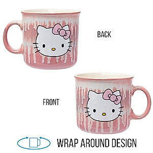 Silver Buffalo Sanrio Hello Kitty Pink Bow Reactive Glaze Ceramic Camper Mug, 20 Ounces