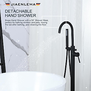 Free Standing Tub Faucet Matte Black Freestanding Bathtub Faucet with Sprayer High Flow Floor Mount Tub Filler with Hand Shower Bathroom Standing Floor Faucet Brass, Single Handle - JIAENLEMA