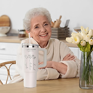 Mothers Day Gifts for Grandma, Personalized Grandma's Garden 40 Oz Tumbler with Birth Flowers, Nana's Tumbler 10 Colors - Up to 6 Flowers, Engraved Stainless Steel Travel Mug with Handle and Straw