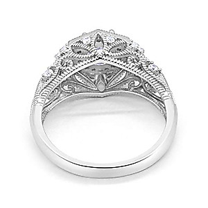 Blue Apple Co. Simulated Cubic Zirconia Size-5 Fancy Art Deco Wedding Engagement Bridal Ring Solid Round CZ 925 Sterling Silver