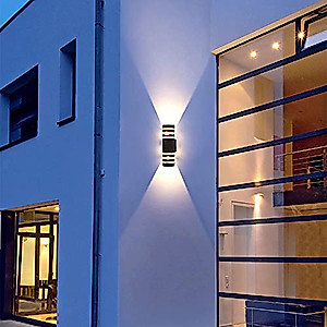 Outdoor Light Sconce Modern, Exterior Wall light Porch Light Up and Down Semi Cylinder Light Fixtures by Aluminum Finish and Tempered Glass Cover for Patio Garage Garden Corridor, Black(Semi cylinder)