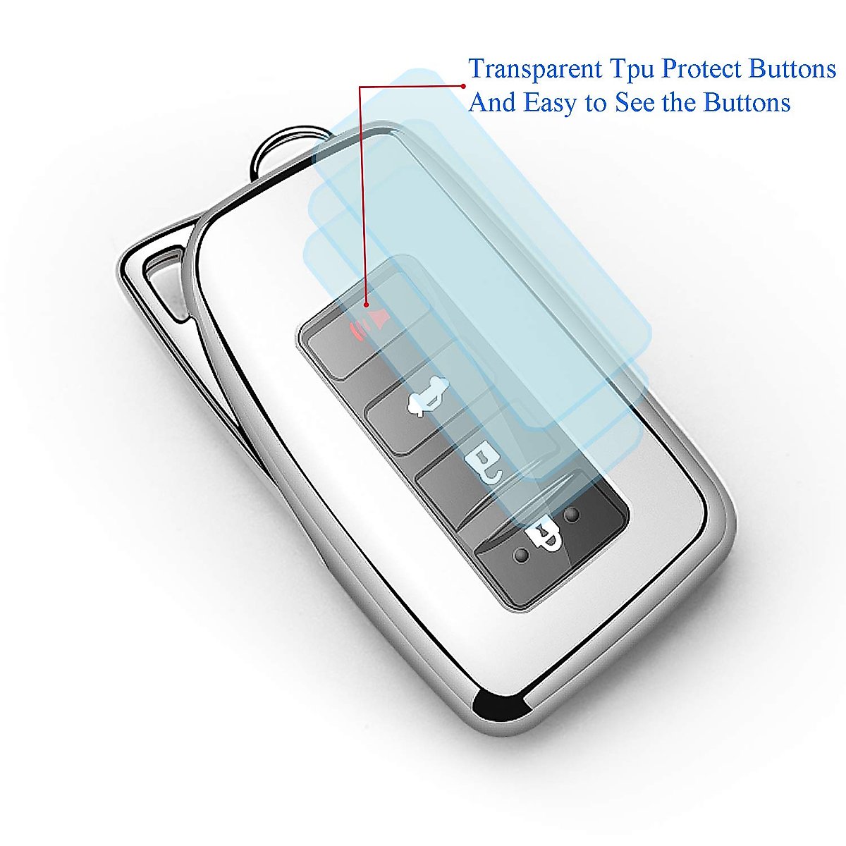 Compatible with Lexus Key Fob Cover with Keychain Soft TPU 360 Degree Protection Key Shell Case for RX ES GS LS NX RS GX LX RC LC Smart Key-Silver