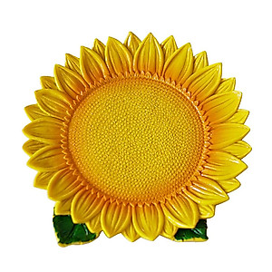Cabilock Resin Dried Fruit Plate Simulation Plants Nut Dish Decorative Jewelry Tray Candies Snack Serving Plates for Home Party (Yellow Sunflower)