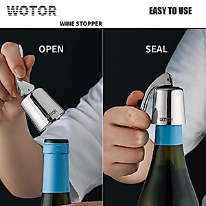 WOTOR Wine Stoppers Stainless Steel Wine Bottle stopper Plug with Silicone, Reusable Wine Saver, Wine Corks, Decorative Wine Bottle Sealer Leak proof Keep Fresh Silver 2 pack
