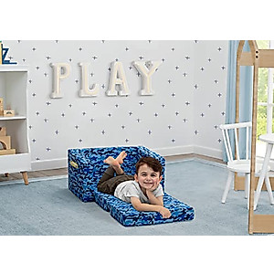 Delta Children Cozee 2-in-1 Convertible Sofa to Lounger - Comfy Flip Open Couch/Sleeper for Kids, Blue Camo