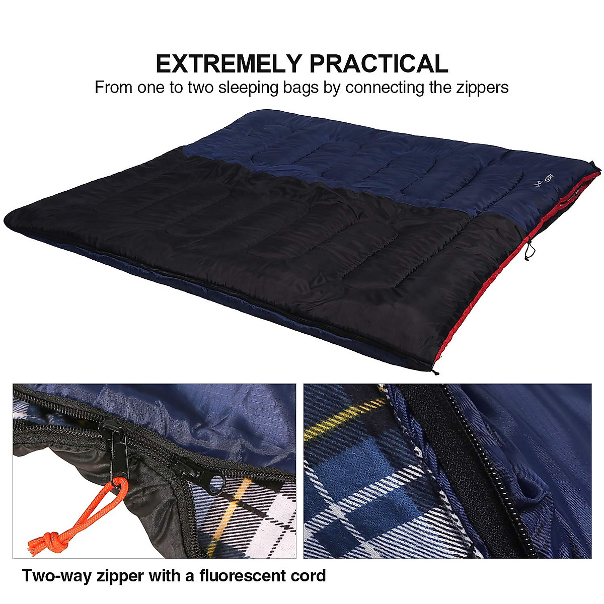 REDCAMP Outdoors Cotton Flannel Sleeping bag for Camping Hiking Climbing Backpacking, 3-season Trip Warm S Envelope Sleeping Bags 75 by 33 Inches (Navy Blue with 2lbs Filling)