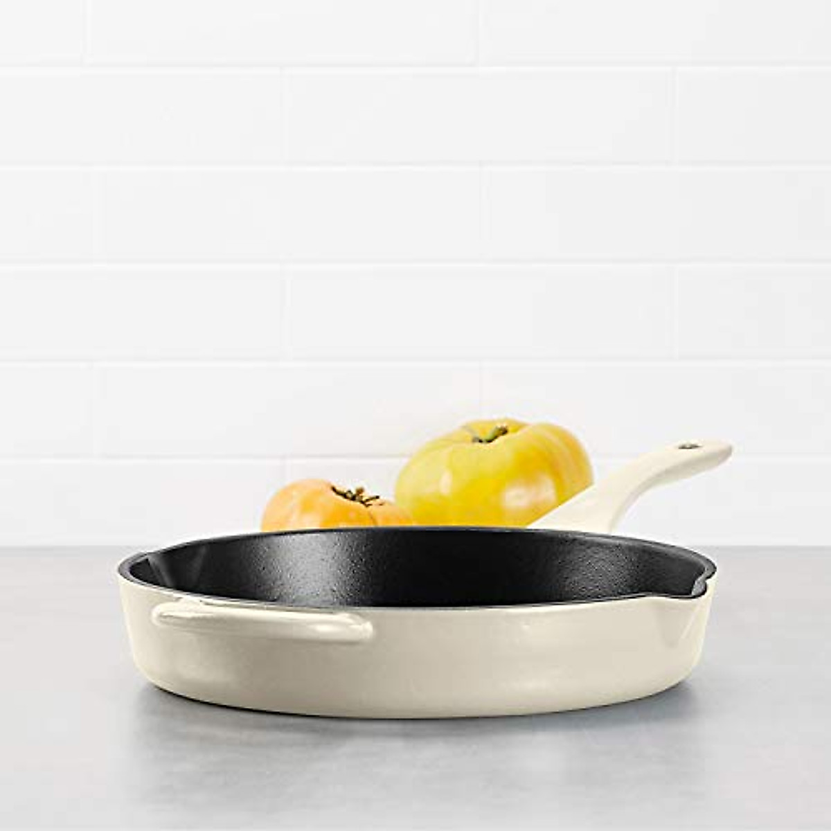 Ayesha Curry Enameled Cast Iron Skillet/Fry Pan with Pour Spouts, 10 Inch, French Vanilla