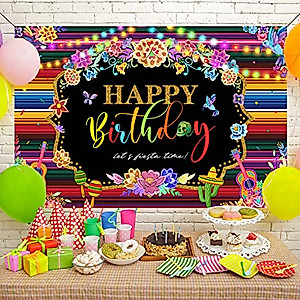 Mexican Birthday Party Decorations-Fiesta Theme Happy Birthday Backdrop Cinco De Mayo Vinyl Background Banner Mexican Party Supplies
