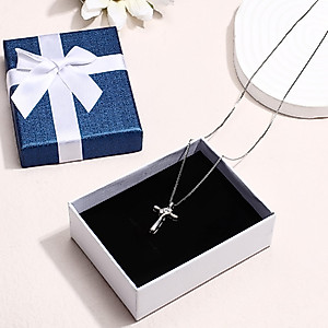 FUNRUN JEWELRY 925 Sterling Silver Cross Necklace for Women 3-Stone Cubic Zirconia Silver Cross Pendant Necklaces with 1MM Box Chain,18 Inches