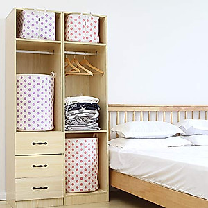 Sea Team 19.7 Inches Large Sized Waterproof Coating Ramie Cotton Fabric Folding Laundry Hamper Bucket Cylindric Burlap Canvas Storage Basket with Stylish Polka Dot Design (19.7", Purple)