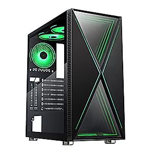 Bgears b-BlackWidow-RGB Black Gaming PC ATX case, Special Ripple effect Front Panel, Tempered Glass side. 2 x USB3.0, 3 x PWM 120mm ARGB Fans, Fan Controller with Remote, Support up to EATX board