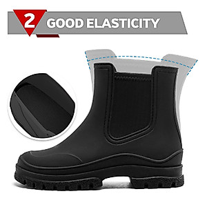 Hsttgsr Women's Rain Boots, Comfortable Elastic Adult Ankle Booties, Fashion Mid Heel Chelsea Boots, Waterproof Non-Slip Chunky Platform Lug Sole Short Garden Boots