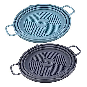 Alipis 2pcs Air Fryer Tray Silicone Bakeware Round Tray Non Stick Baking Sheet Folding Silicone Air Fryer Basket Air Fryer Liner Oven Liner Silicone Air Fryer Pad Reusable Air Fryer Mat