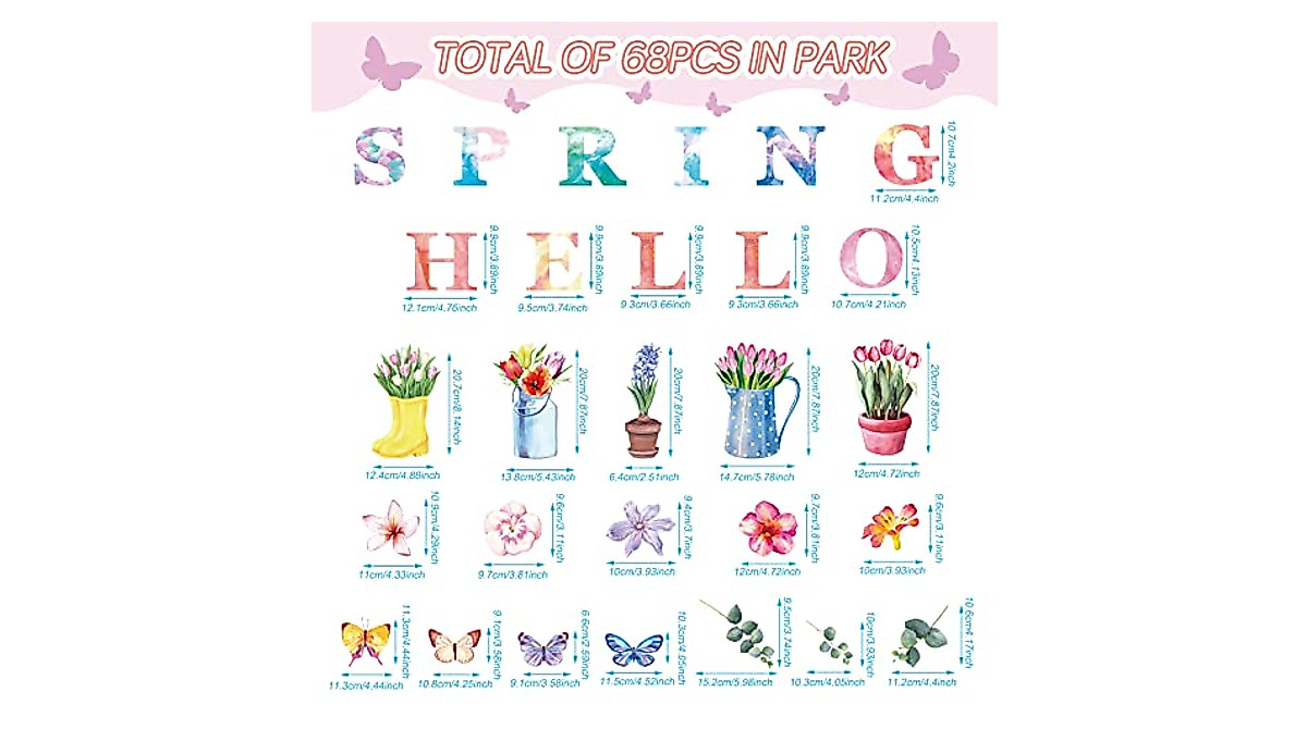 Spring Bulletin Board Decor - 68 Pcs Hello Spring Cut Outs with Glue Points