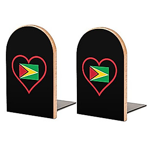 I Love Guyana Red Heart Wood Book Ends for Shelves Non-Skid Bookend Book Stand Book Holder Stopper for Home Office School
