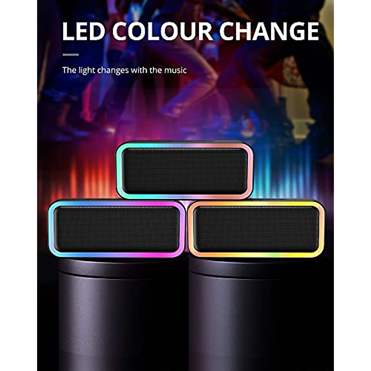 Kunodi Bluetooth Speaker, Bluetooth 5.0 Wireless Portable Speaker with 10W Stereo Sound, Party Speakers with Ambient RGB Light,18-Hour Playtime,IPX5 Waterproof Speakers for Outdoors, Travel（Black