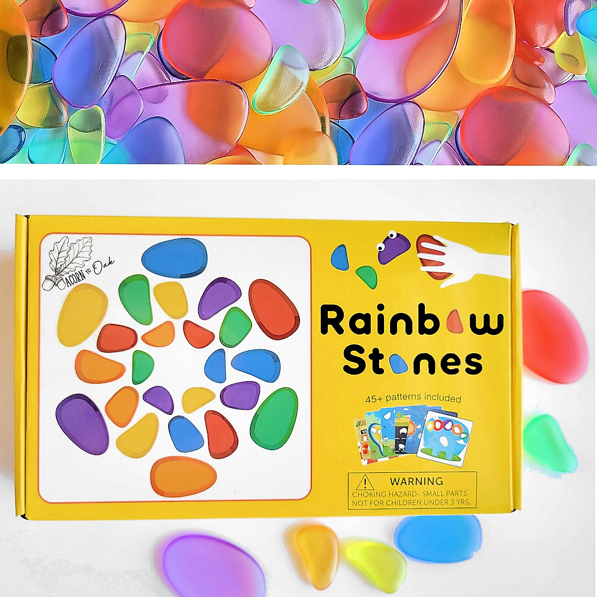 Acorn to Oak Rainbow Stones, 72 Stones 40+ Activities, Learning & Education Toys, Classroom Must Haves, Math manipulatives, Light Table manipulatives Educational Toys for Kids 5-7, Montessori Toys