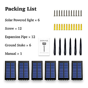 ketive Solar Outdoor Lights Garden, 15 LEDs Bright Solar Landscape Spotlights Waterproof, Auto-ON/Off Last a Whole Night Yard Lights, Warm White, 6 Pack