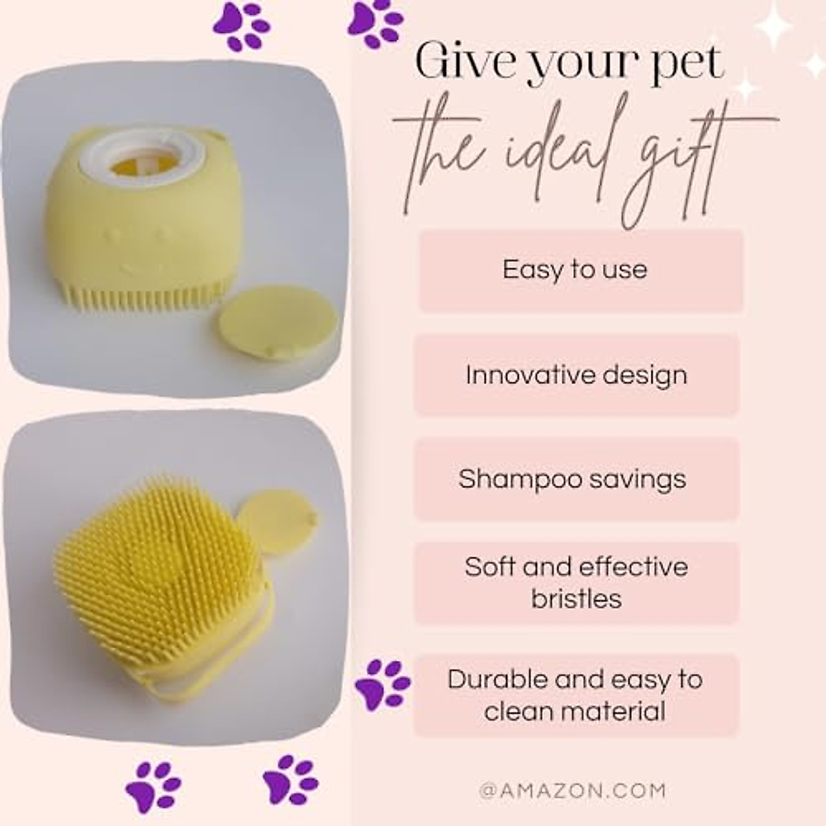 Dog scrubber bath, Dog bath brush with soap dispenser, Dog wash brush, Grooming Cleaning Comb, with Soft Silicone Rubber Bristles, Puppy Kitten Hair Brush Washing Pet Paws