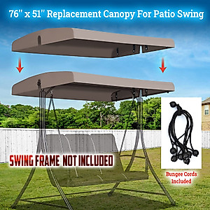 YardGrow 76''x51'' Patio Swing Canopy Replacement Cover Swing Replacement Canopy Top Cover Garden Outdoor Patio, Canopy ONLY (Taupe)