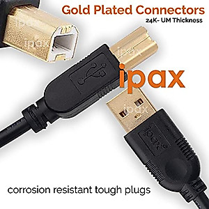 IPAX 10 Ft Long Pure Copper Hi-Speed USB 2.0 Cable Compatible with Epson ET-8550 ET-2720 ET-2850 Canon Pixma G7020 HP Brother Printer Audio Interface