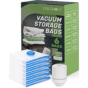 Vacuum Storage Bags (6 Jumbo Pack) Space Saver Bags with 1 Electric Air Pump Vacuum Seal Bags Compression Bags for Clothes Blanket Duvets Pillows Comforters Travel Moving
