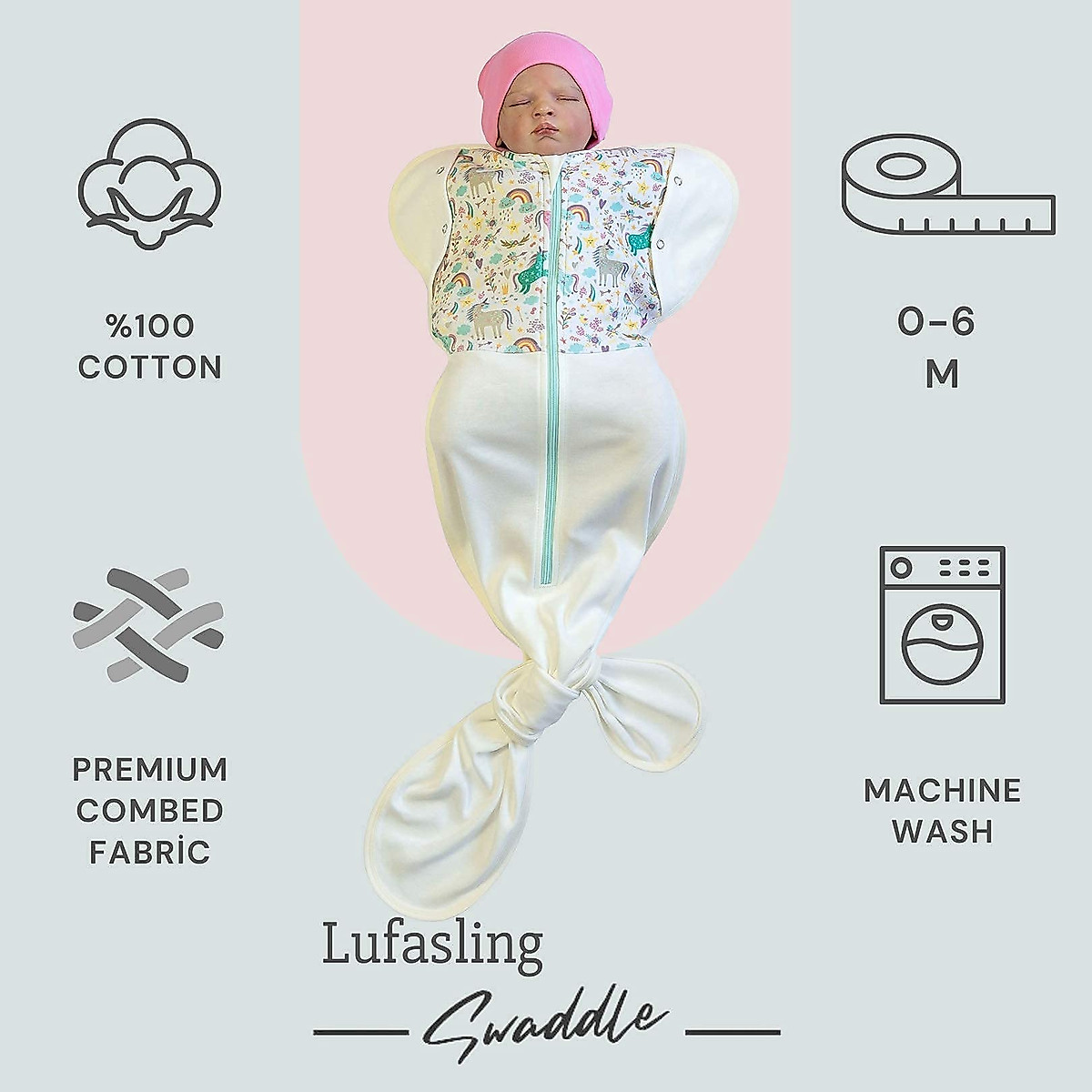 Baby Swaddle, Newborn to 6 Months Babies,0 Cotton, Easy to use with Zipper, Hat is Gift, Transition Swaddle Bag, Unisex, Arms Free in and Out swaddling, Long Sleeve Sleeping Sack (Multi)