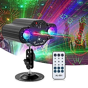 Party Lights DJ Disco Lights,Stage Laser Light Projector 2 RGB LED Multiple Patterns Sound Activated Flash Strobe Lighting with Remote Control for Parties Christmas Karaoke Wedding Home Decoration