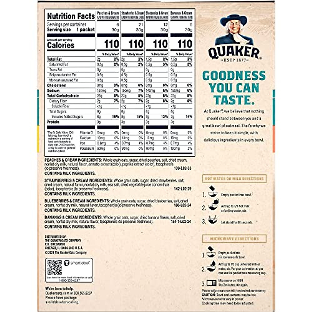 Quaker Instant Oatmeal Fruit & Cream Variety Pack,44 Count (Pack of 1)