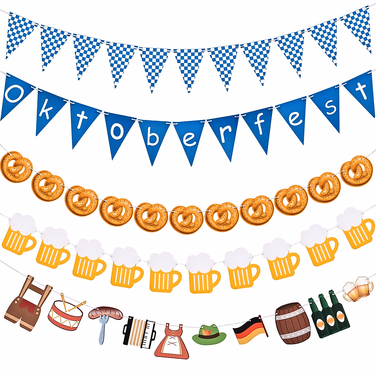 5 Pcs Oktoberfest Flag Banner Beer Oktoberfest Decorations Oktoberfest Garland Bavarian Flag Pennant Banner Bavarian Party Supplies Oktoberfest Sign Banner German Party Bunting for Photo Booth Table
