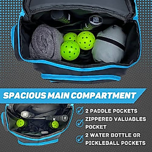 Pickleball Backpack for Men and Women - Fits 2 to 4 Paddles - Shoe Compartment, Fence Hook, Storage Pockets for 2 Water Bottles, Pickleballs, Clothing, Racquet/Paddle Storage - Pickleball Bag