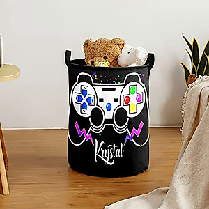 Custom Gamepad Storage Basket with Handles Personalized Name Waterproof Collapsible Laundry Baskets for Clothes