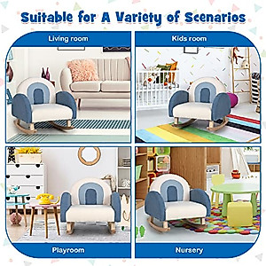 HOMGX Kids Rocking Chair, Toddler Couch with Solid Wood Base & Non-Slip Pads, Kids Rocking Sofa with Plush Fabric, Cute Children Rocker Armchair in Playroom, Nursery, Bedroom