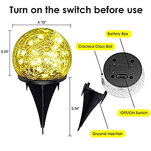Keevvon Solar Garden Lights, 2 Pack Warm Cracked Glass Solar Globe Lights Outdoor Decoration, Upgraded Waterproof Warm White LED Ball Lights for Yard Pathway Patio Lawn Christmas Outside Decor, 4.73"