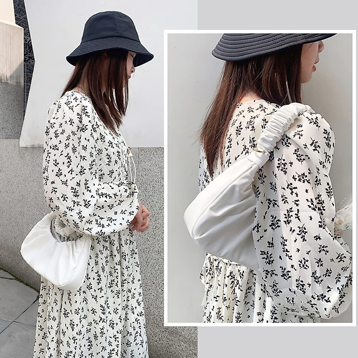 Gxamz Ruched Cloud Shoulder Purse and Dumpling Bag for Women Small Crossbody Handbag with Removable Shoulder Strap (white)