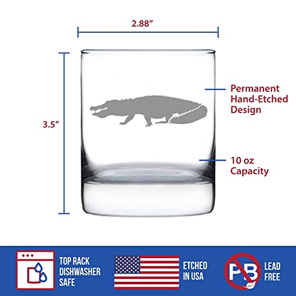 Alligator Whiskey Rocks Glass - Unique Exotic Animal Gifts for Alligator Lovers - 10.25 Oz Glass