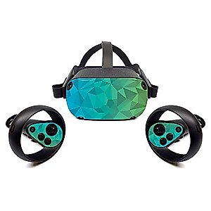 MightySkins Skin for Oculus Quest - Blue Green Polygon | Protective, Durable, and Unique Vinyl Decal Wrap Cover | Easy to Apply, Remove, and Change Styles | Made in The USA