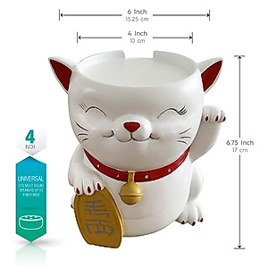 Kwirkworks Smart Speaker Table Stand (Waving Cat) - Decorative Holder for Amazon Echo Dot or Google Home Mini