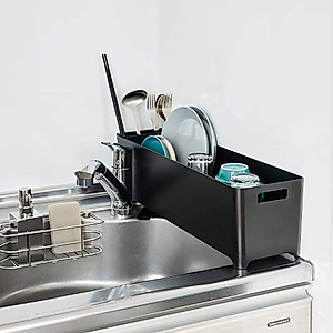 YAMAZAKI Home Slim Drainer Basket-Modern Kitchen Strainer Plastic | Dish Rack, One Size, Black