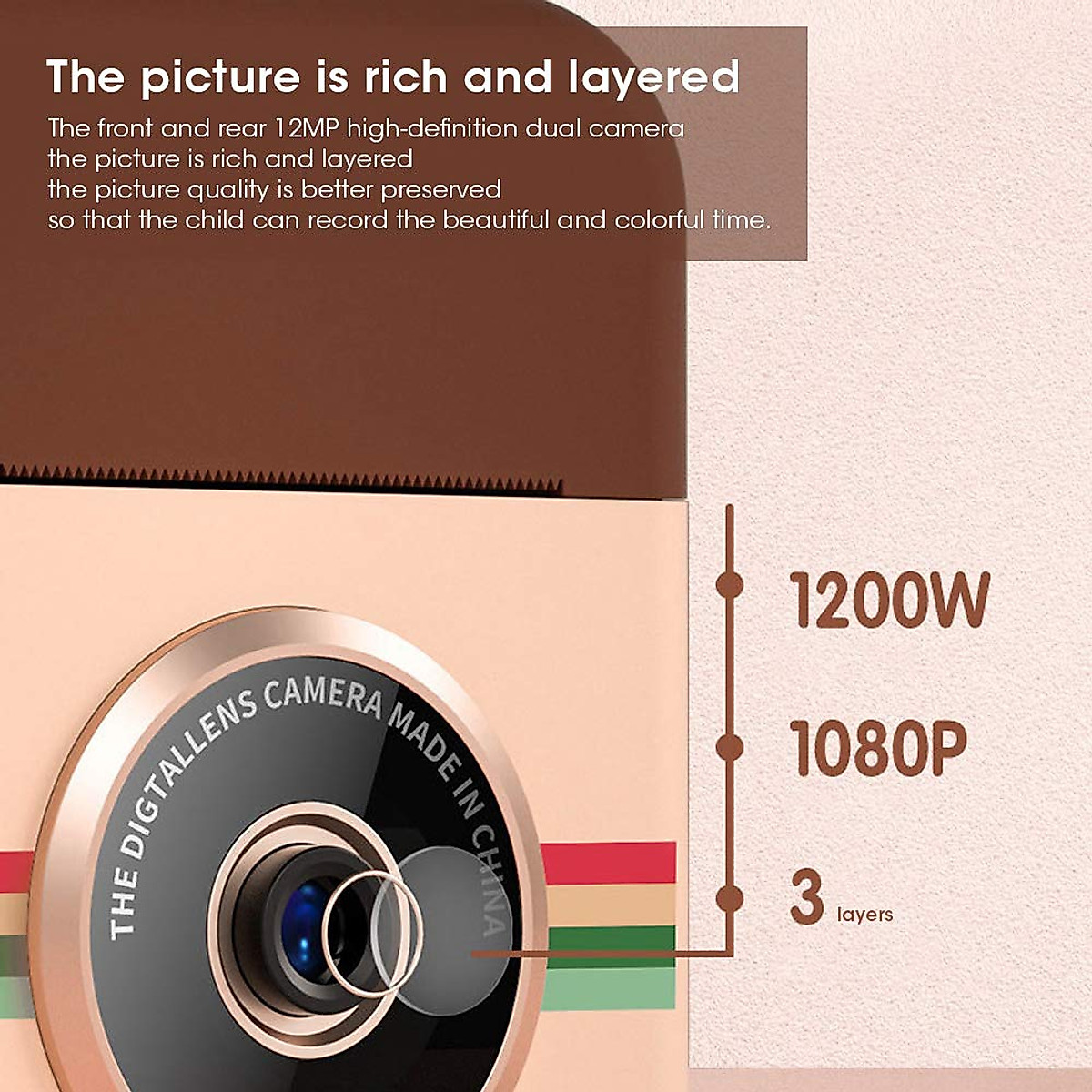 PUSOKEI Kids Camera, 12MP Kids Print Camera with 2.4 IPS HD Screen Black and White Print Camera with 16GB SD Card 1080P Video Camera 2 Roll Paper One Click Print Gift